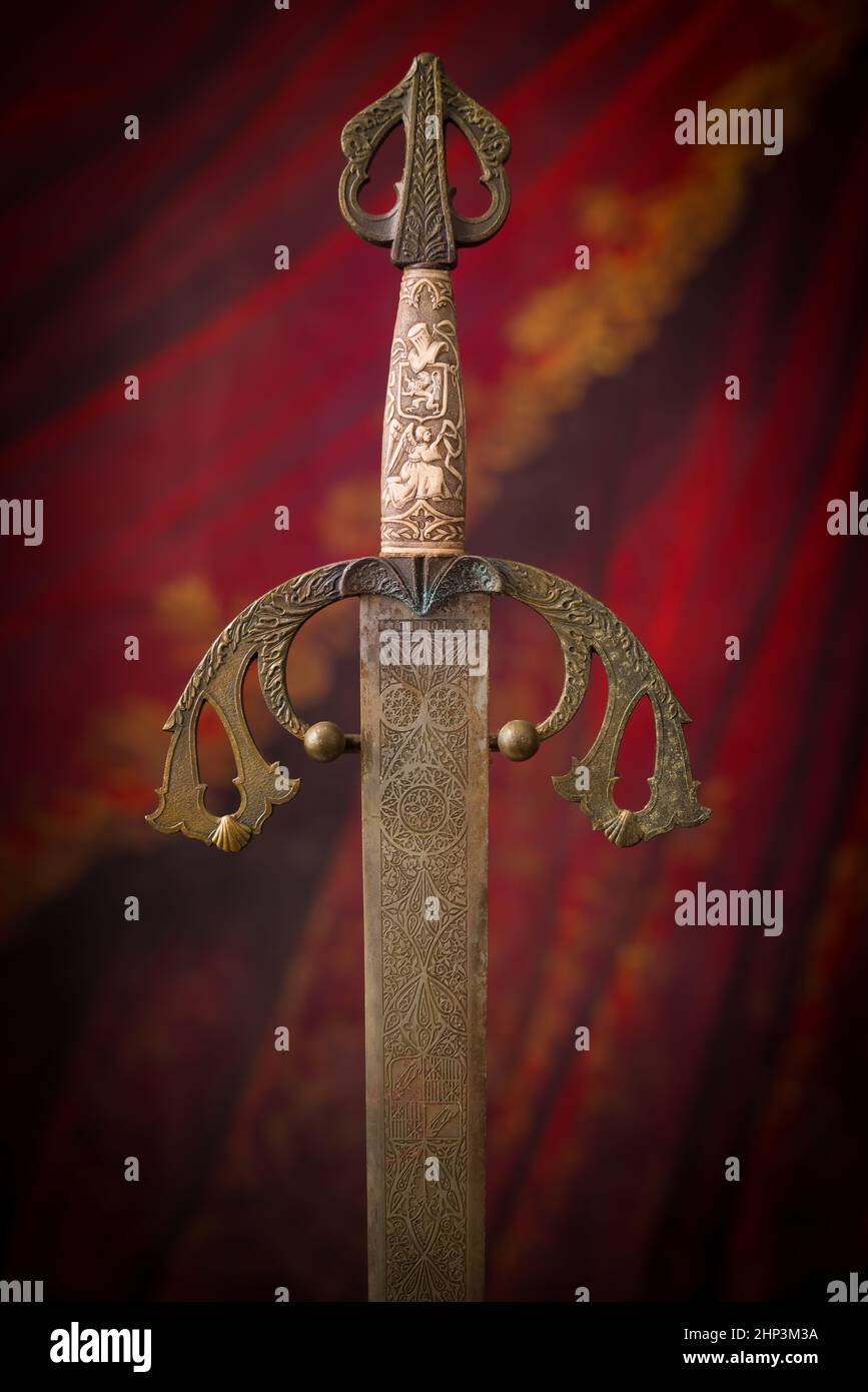 Brass conquistador sword. This is a Spanish 19th century Toledo sword ...