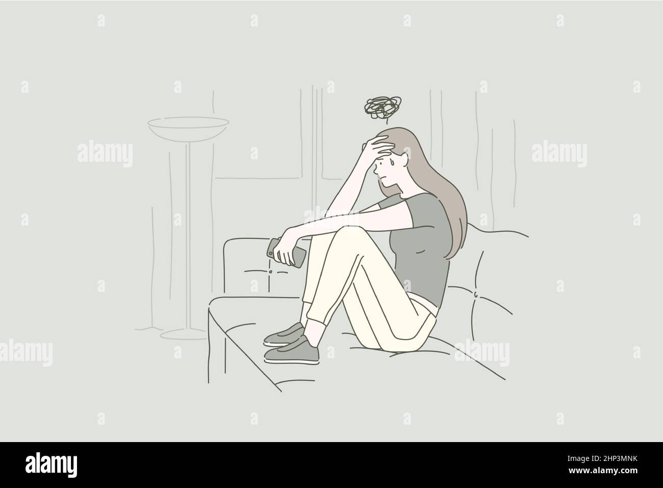 Concept of a young upset woman. Desperate girl frustrated by problem ...