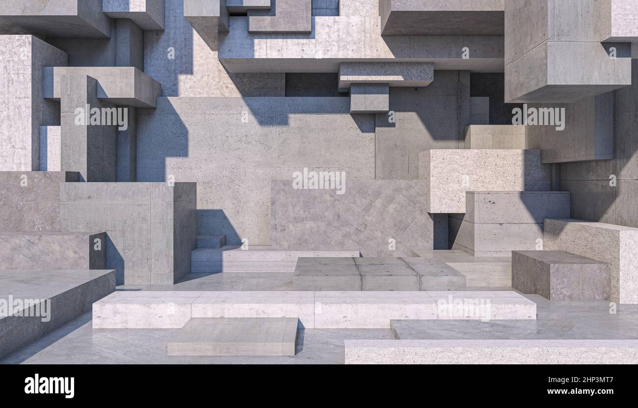 abstract reinforced concrete structure formed by orthogonal blocks. 3d ...