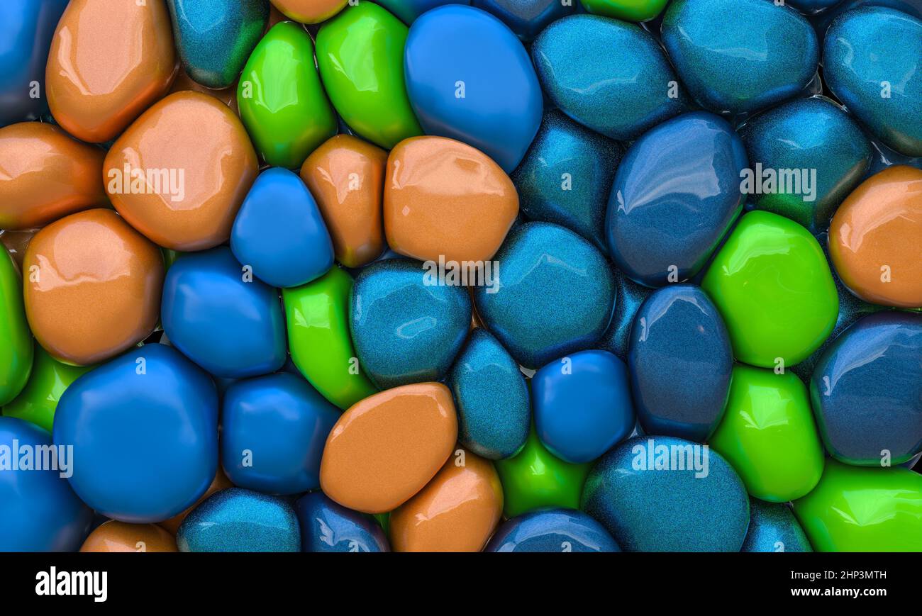 colorful background of stones painted with bright paint. 3d render ...