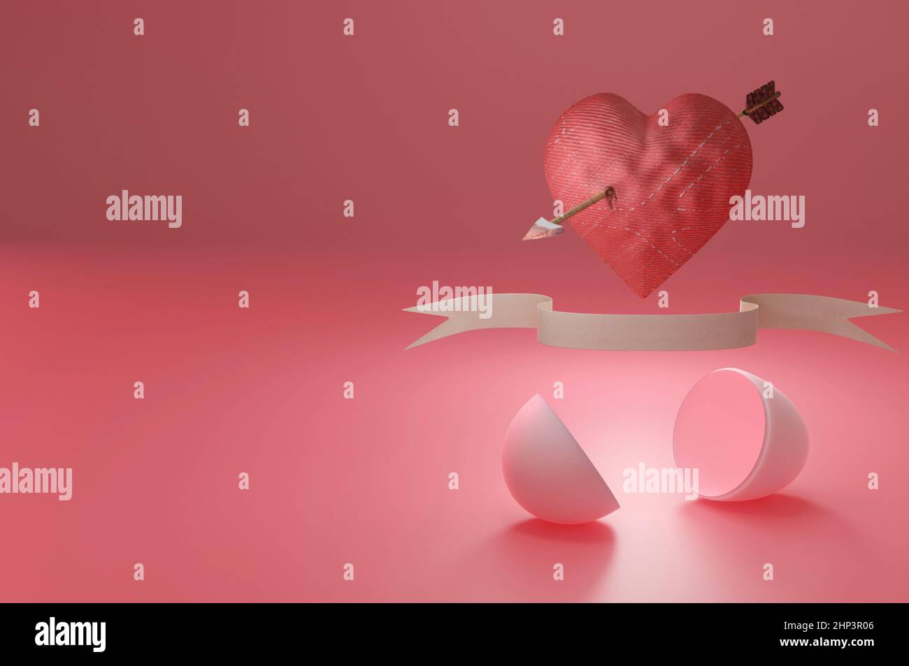 3d illustration. Open Gumball capsult inside Cupid heart arrow . idea ...