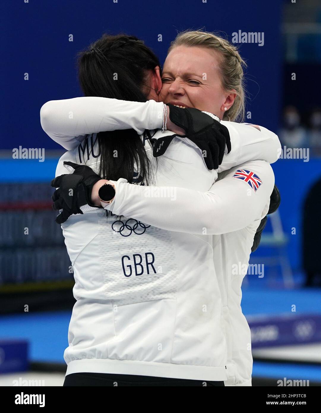 Great Britain's Eve Muirhead (left) and Vicky Wright celebrate victory ...