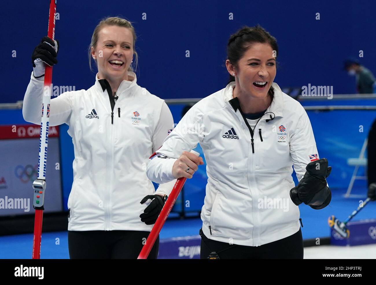Great Britain's Vicky Wright (left) and Eve Muirhead celebrate victory ...