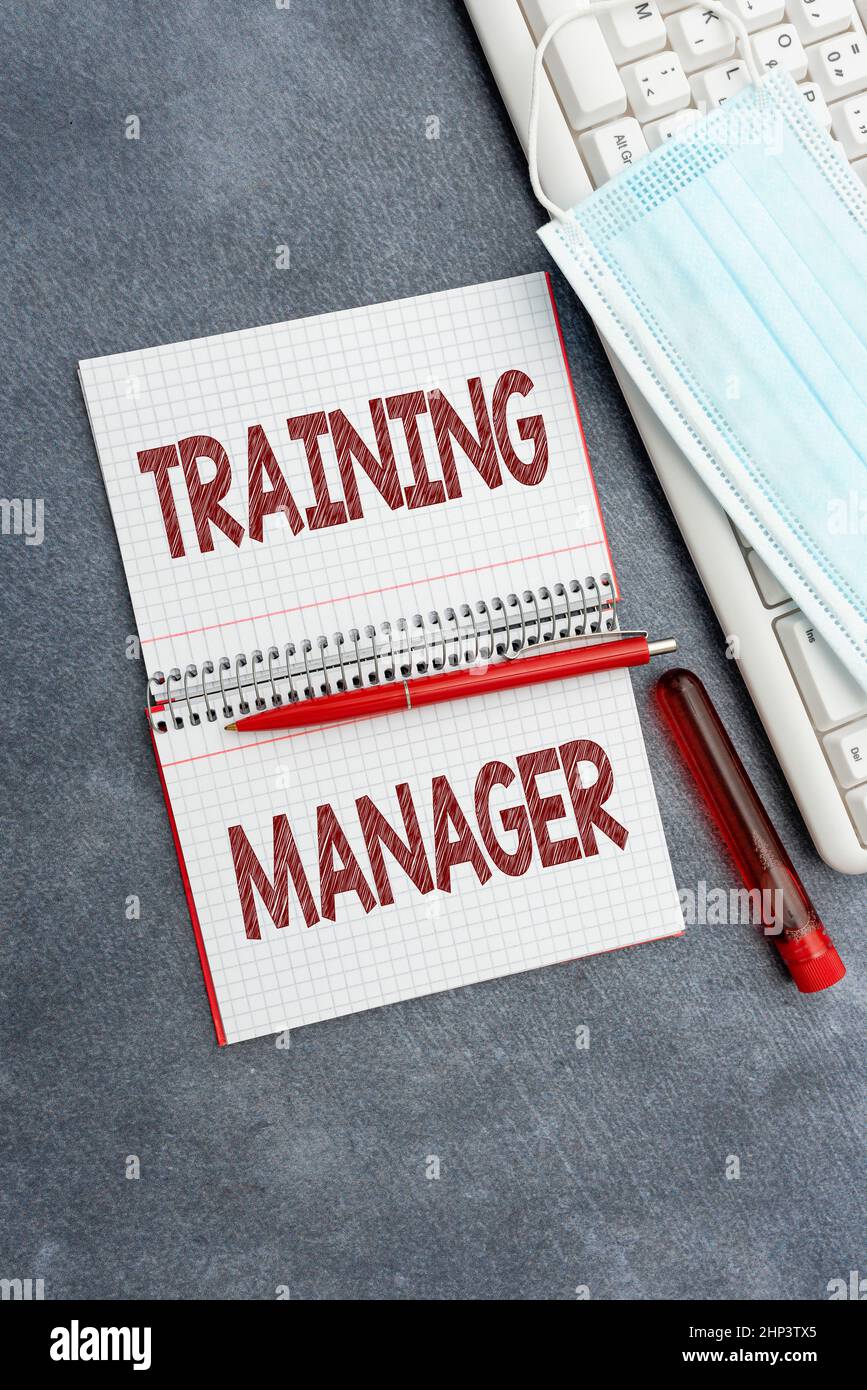 Sign displaying Training Manager, Business idea giving needed skills ...