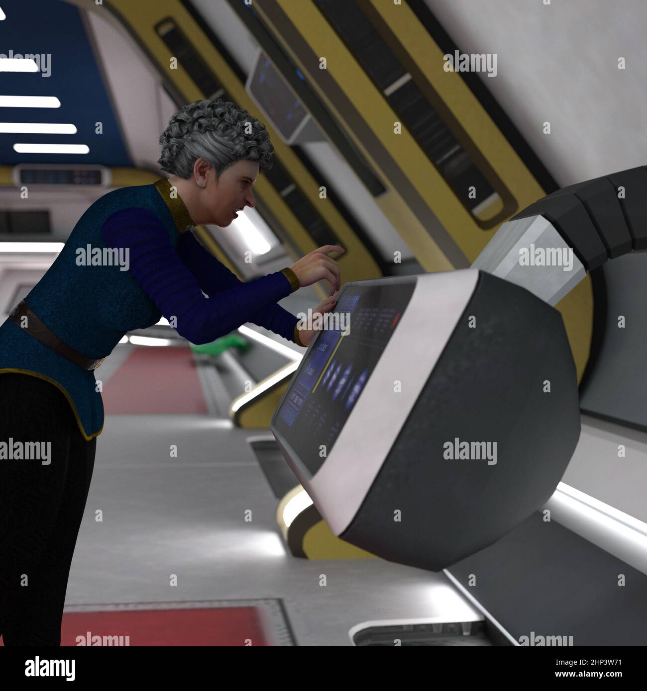 3D-illustration of the command center in a science fiction starship ...