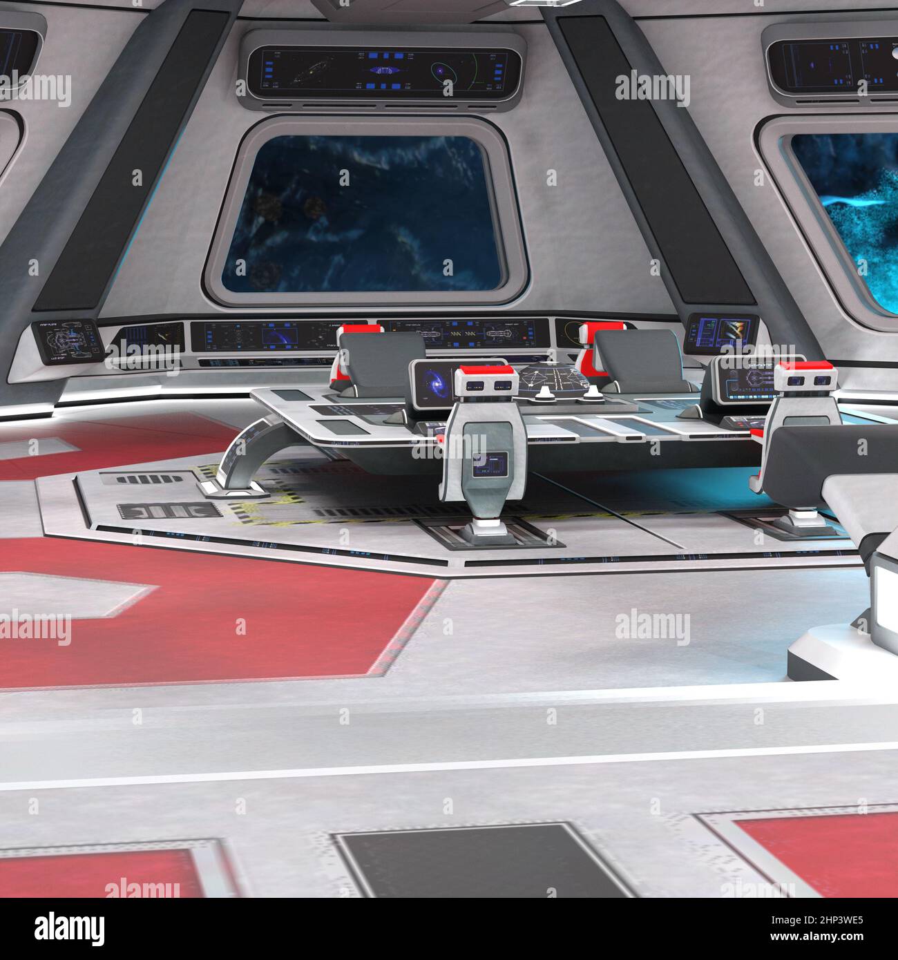 3D-illustration of the command center in a science fiction starship ...