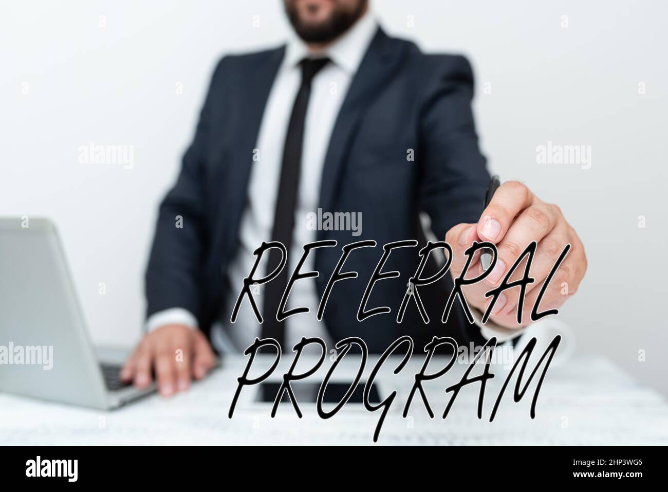 Hand writing sign Referral Program, Business showcase sending own ...