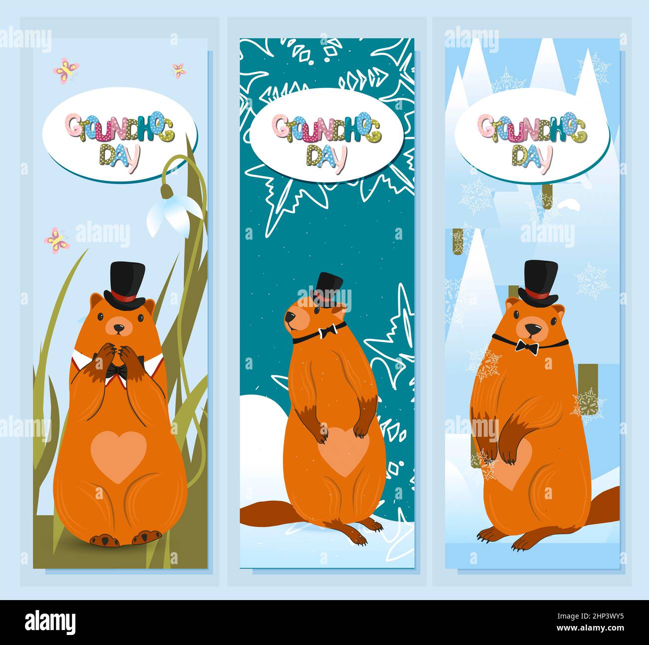 Groundhog day card. The harbinger of spring. Cute marmot character ...