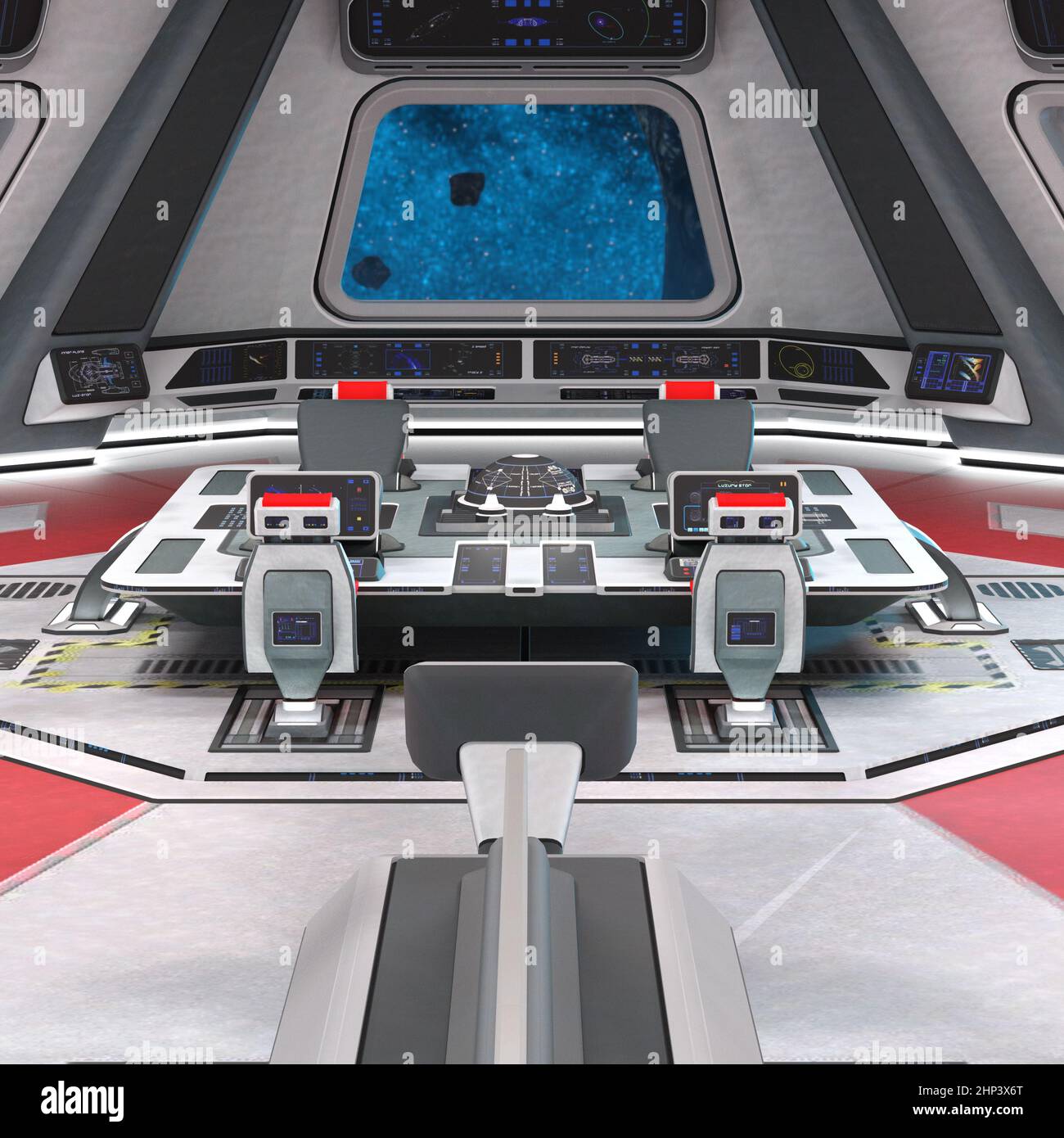3D-illustration of the command center in a science fiction starship ...