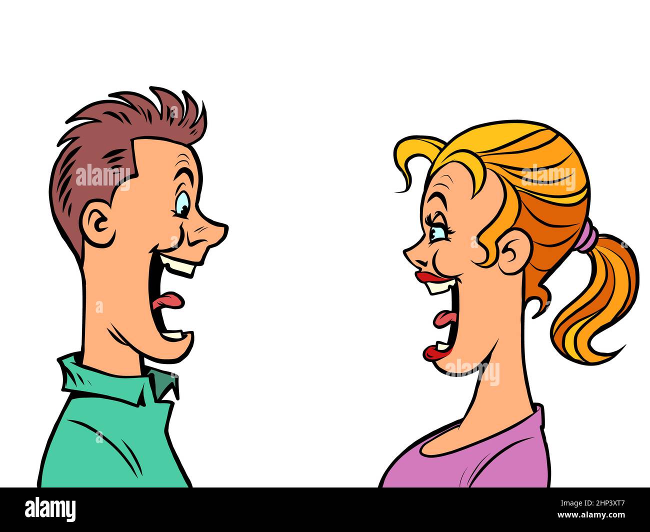 joyful date of young man and woman, boyfriend and girlfriend. Comic ...