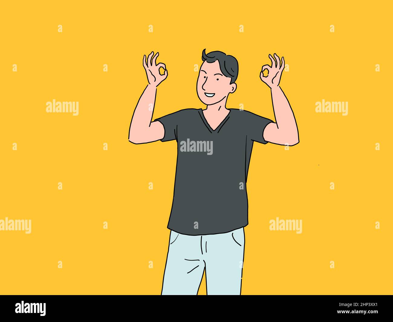 Young man ok gesture, quality and confidence. The young man likes it ...