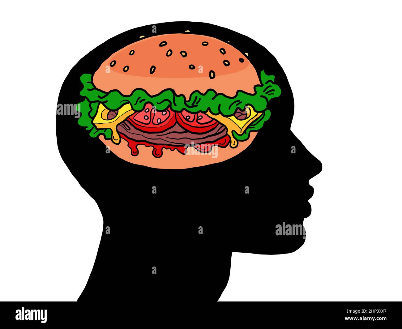 burger street food hunger Thoughts in the silhouette of the head ...