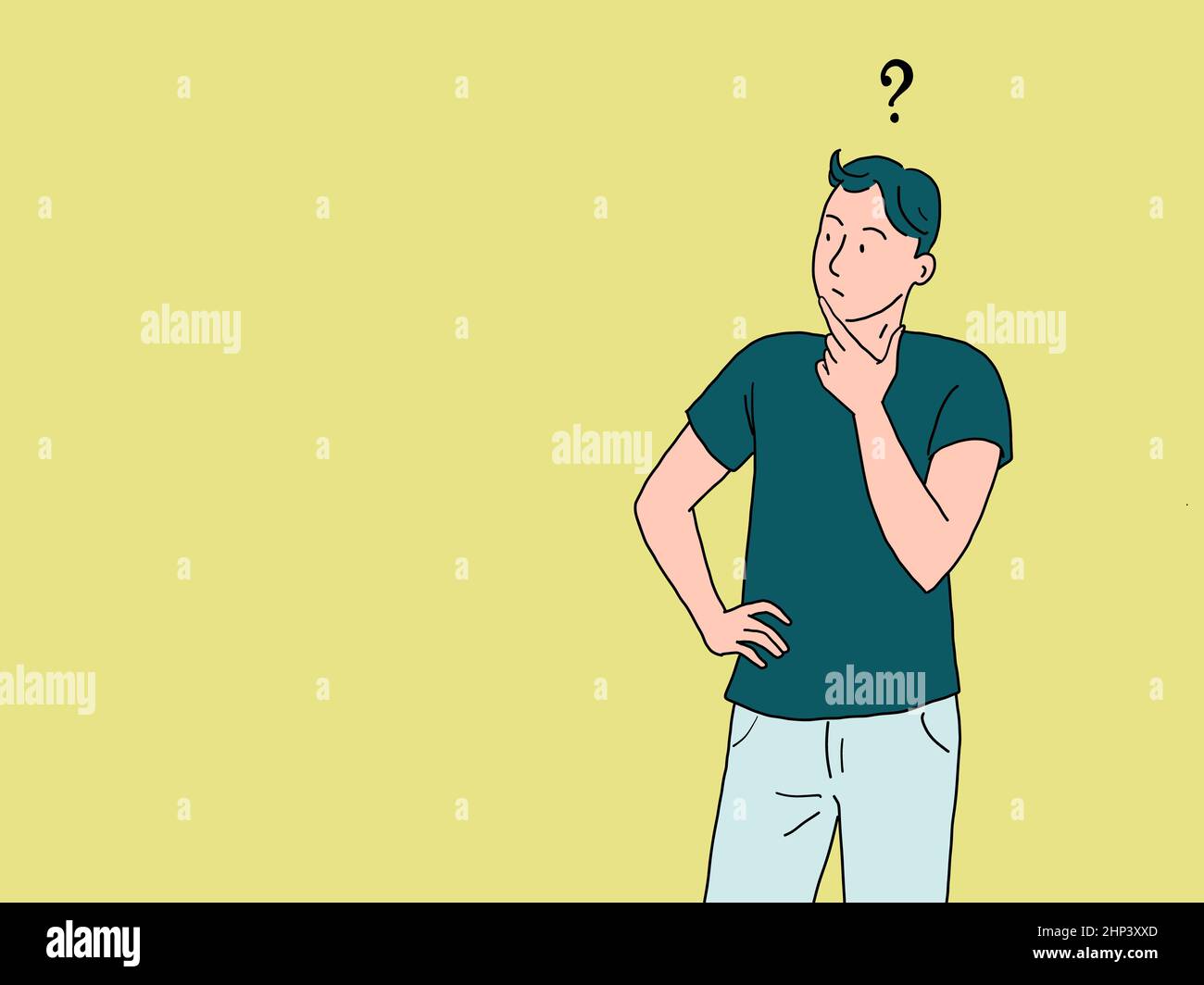 A young man thinks, asks questions. question mark symbol. Riddles and ...