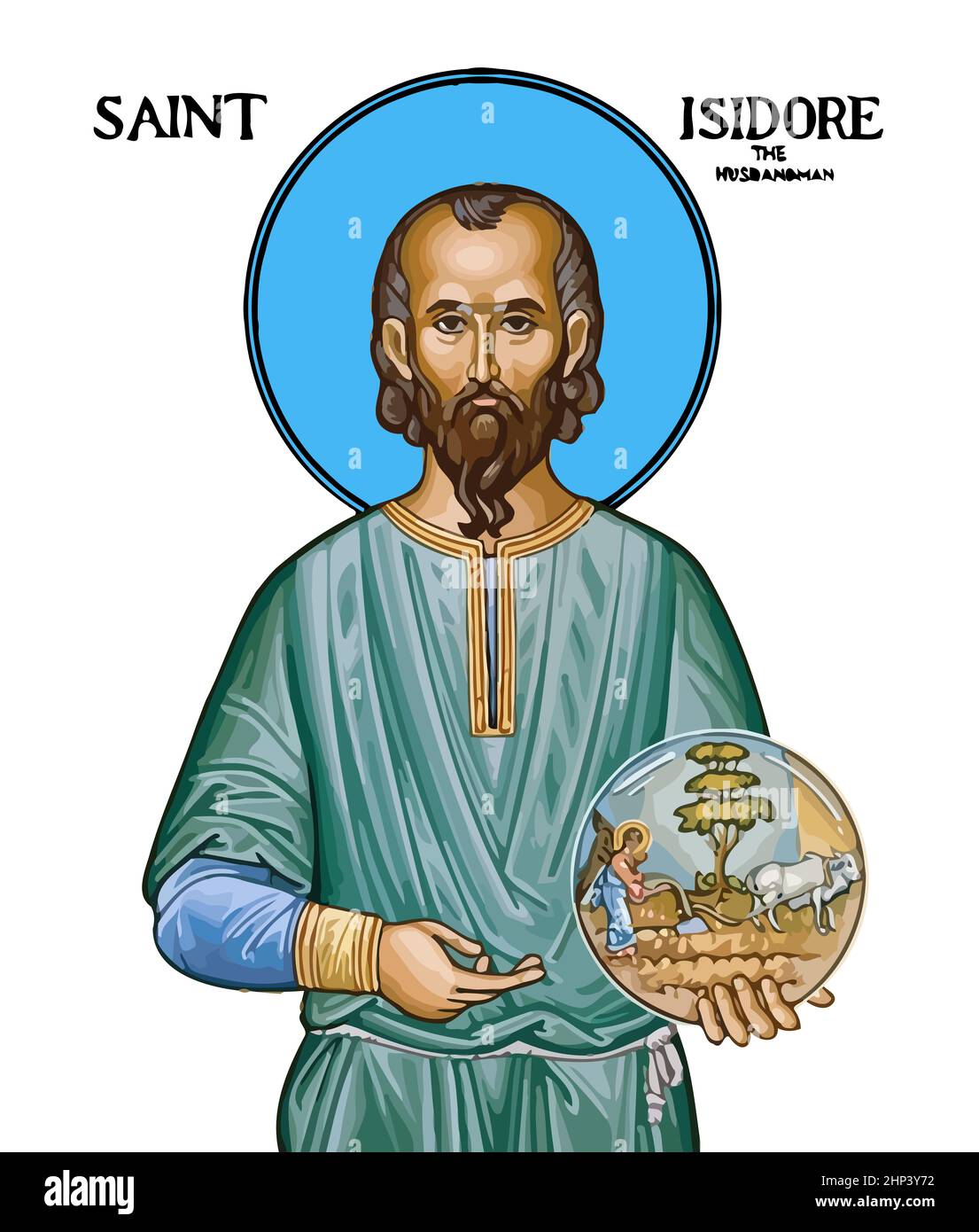 saint isidore faith religion illustration Stock Photo - Alamy
