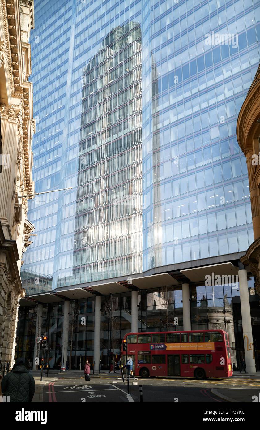 Tower 42 (NatWest tower) reflected in the glass of 22 Bishopsgate (also ...