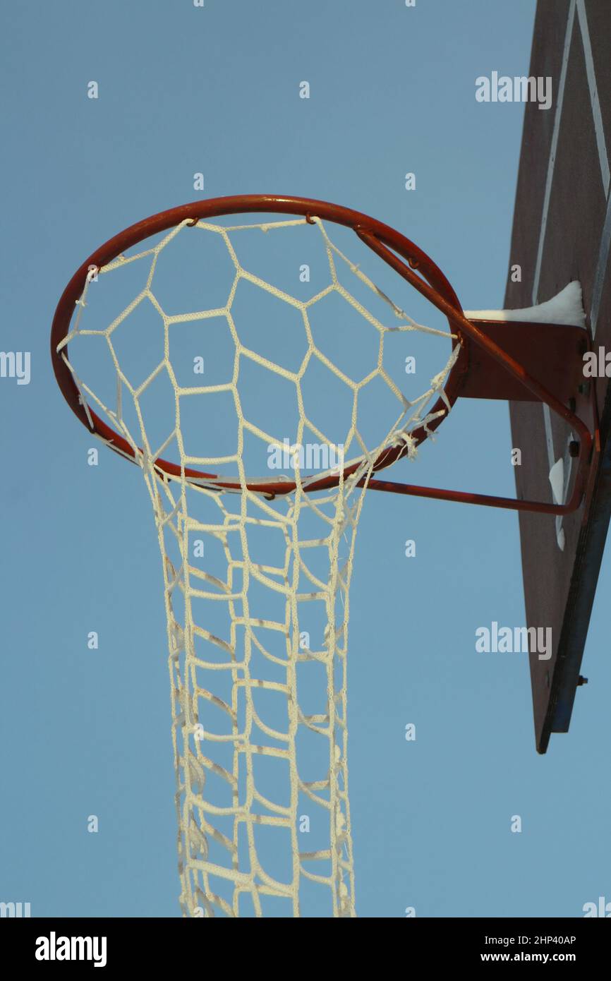 basketball hoop long mesh, street basketball concept, low angle of view ...