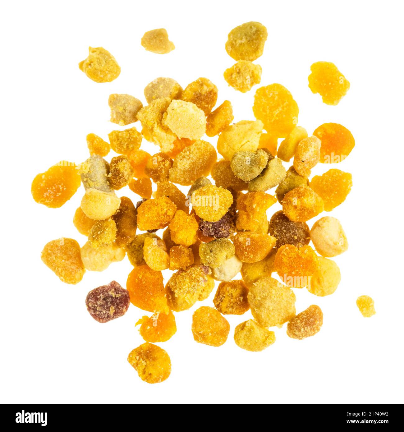 top view of handful of natural bee pollen isolated on white background ...