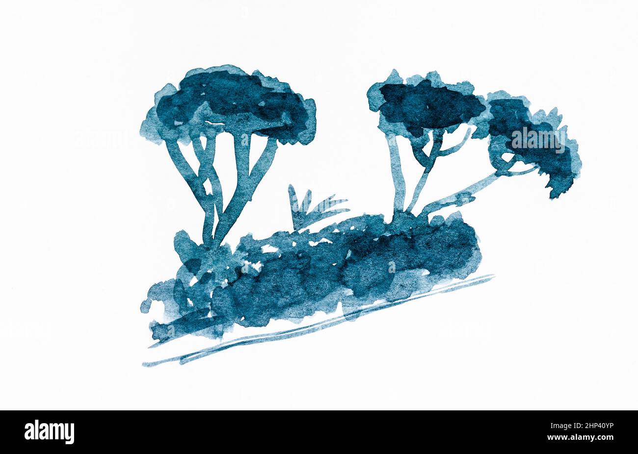 sketch of silhouette of grove of Italian stone pine trees hand drawn by ...