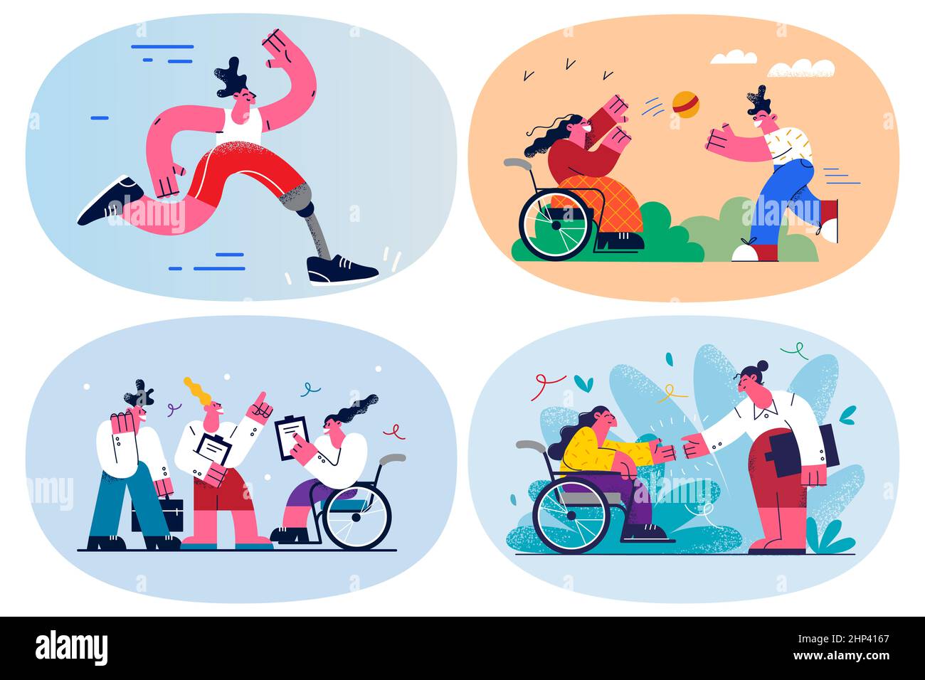 Set of happy diverse people with disabilities satisfied with good life ...