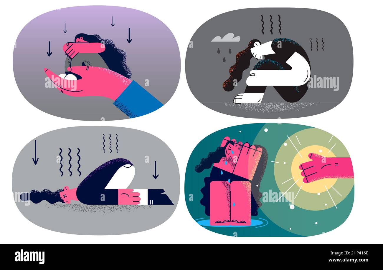 Unhappy woman feel distressed sad struggle with depression or mental ...