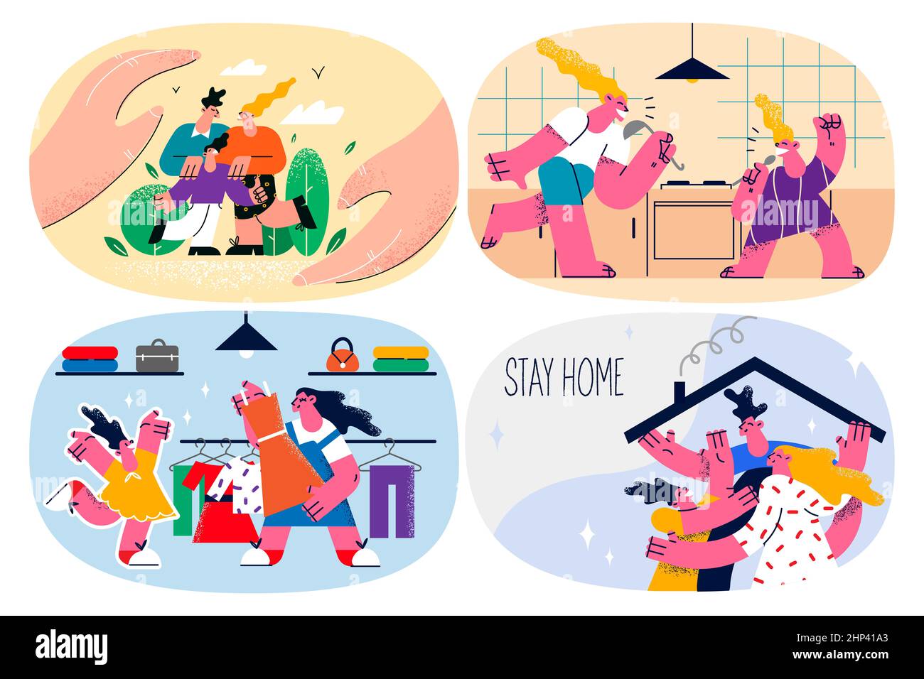 Happy family with kids have fun relax together indoors on covid-19 ...