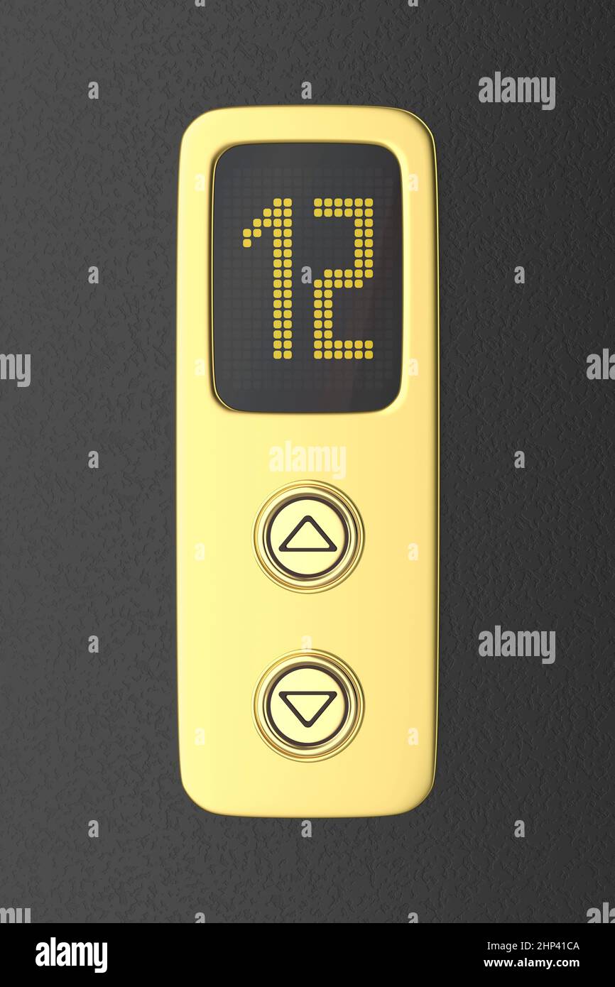 Golden elevator call panel on the wall Stock Photo - Alamy