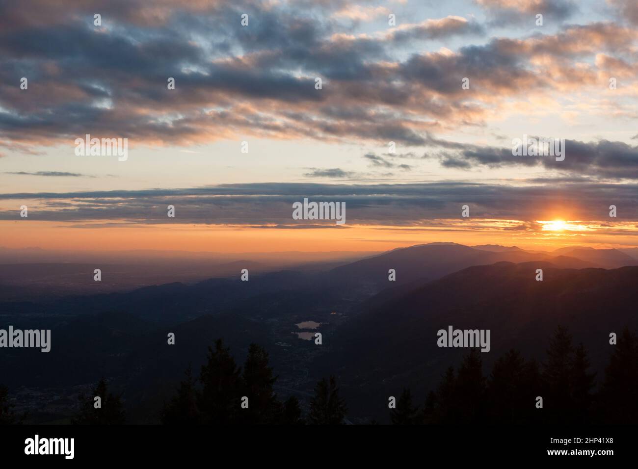 Sunset from Pizzoc mount top. Cansiglio woodland. Landscape from ...