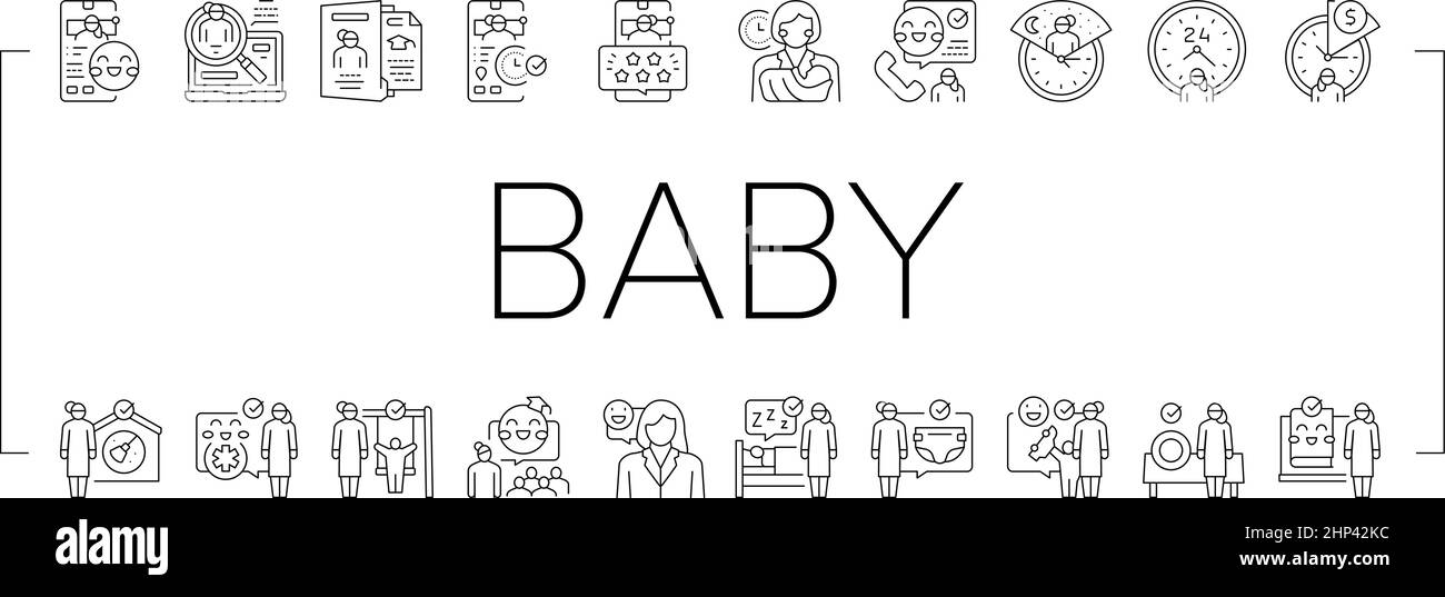Baby Sitting Work Occupation Icons Set Vector Stock Vector Image & Art ...