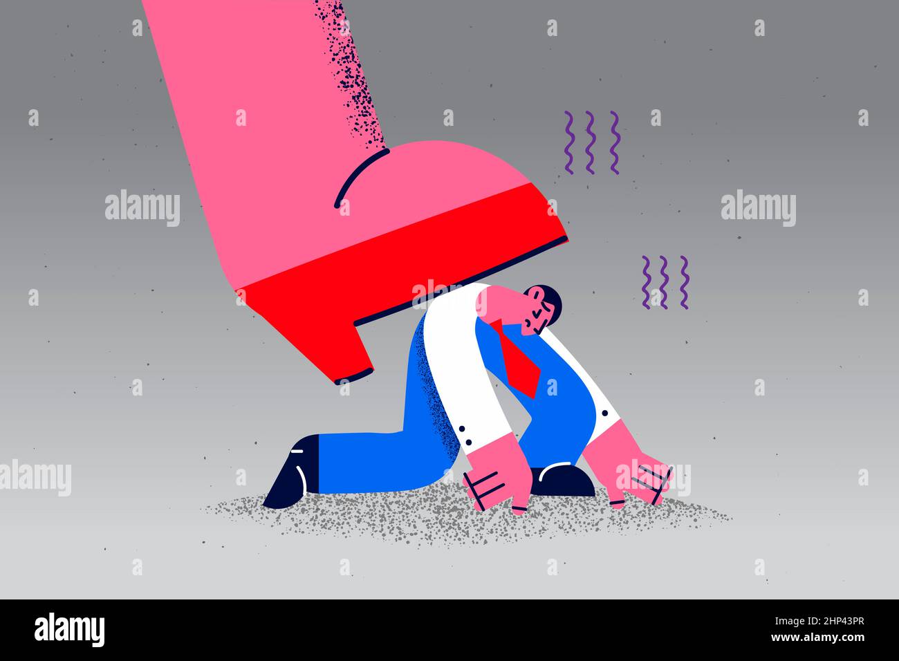 Businesswoman step on stressed weak male employee or colleague show ...