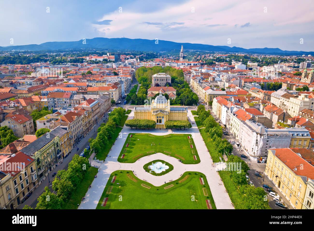 Lenuci Horseshoe. Green zone of Zagreb historic city center aerial view ...