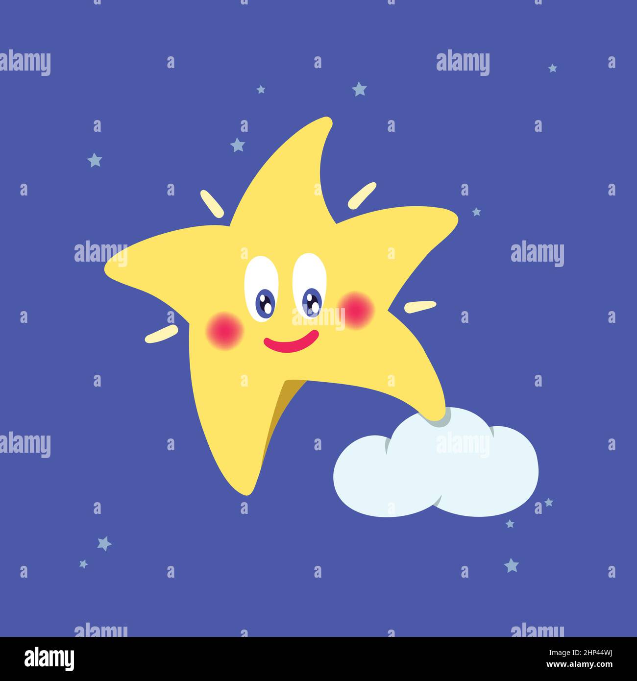 Christmas cartoon star playing with a cloud. Flat vector illustration ...