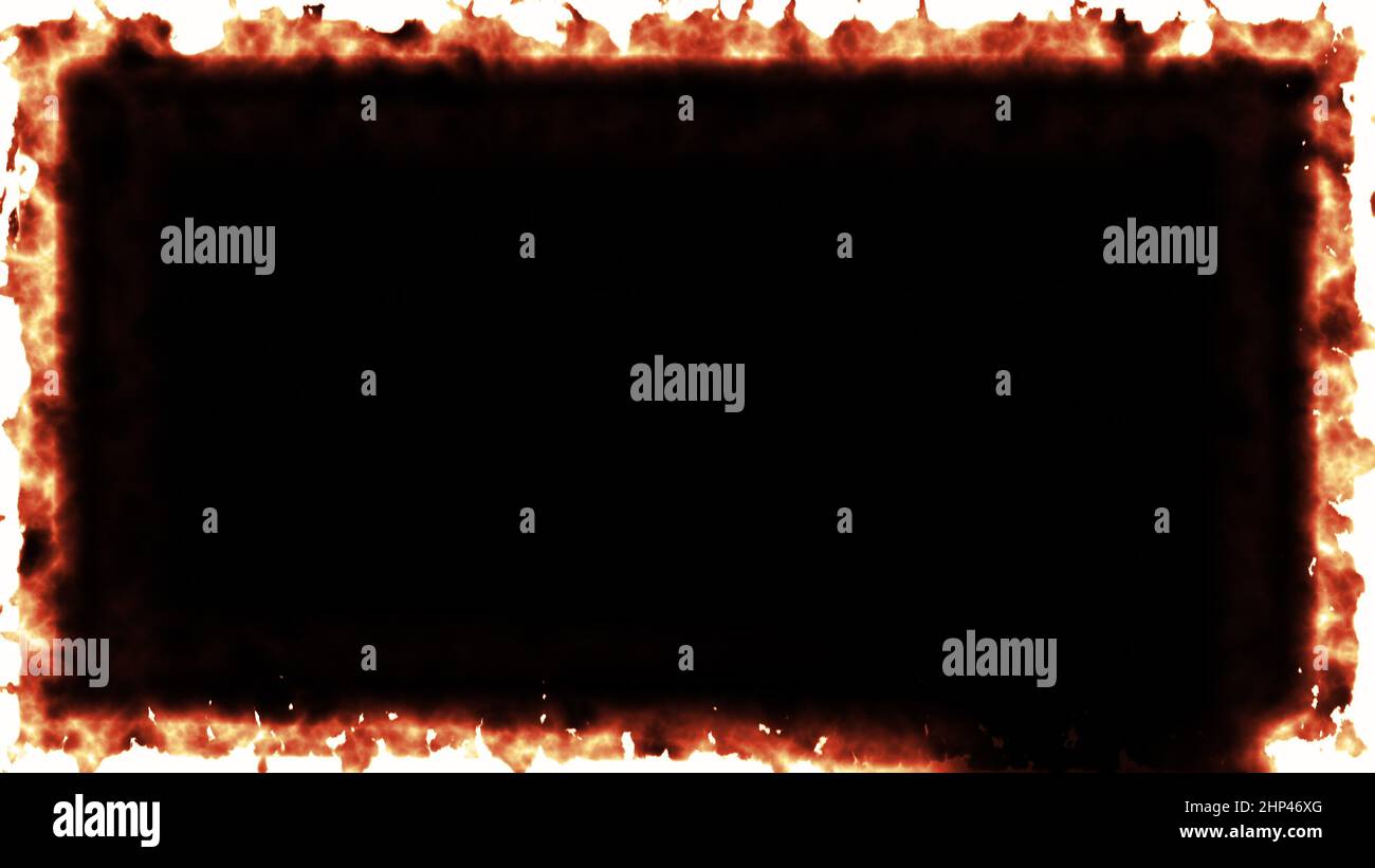Bright fire in 3d render of empty rectangle. Energy creeping along ...