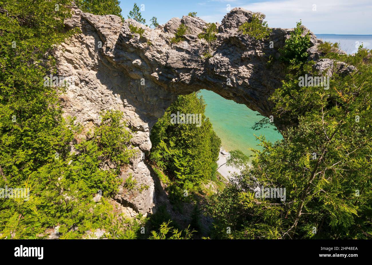 Limestone Arch Rock High Above Lake Huron on Mackinac Island in ...