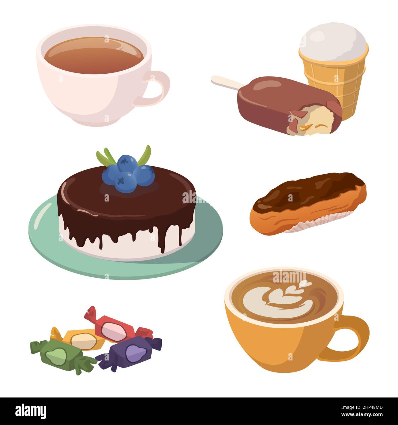 Set of various sweets on white background - Vector illustration Stock ...