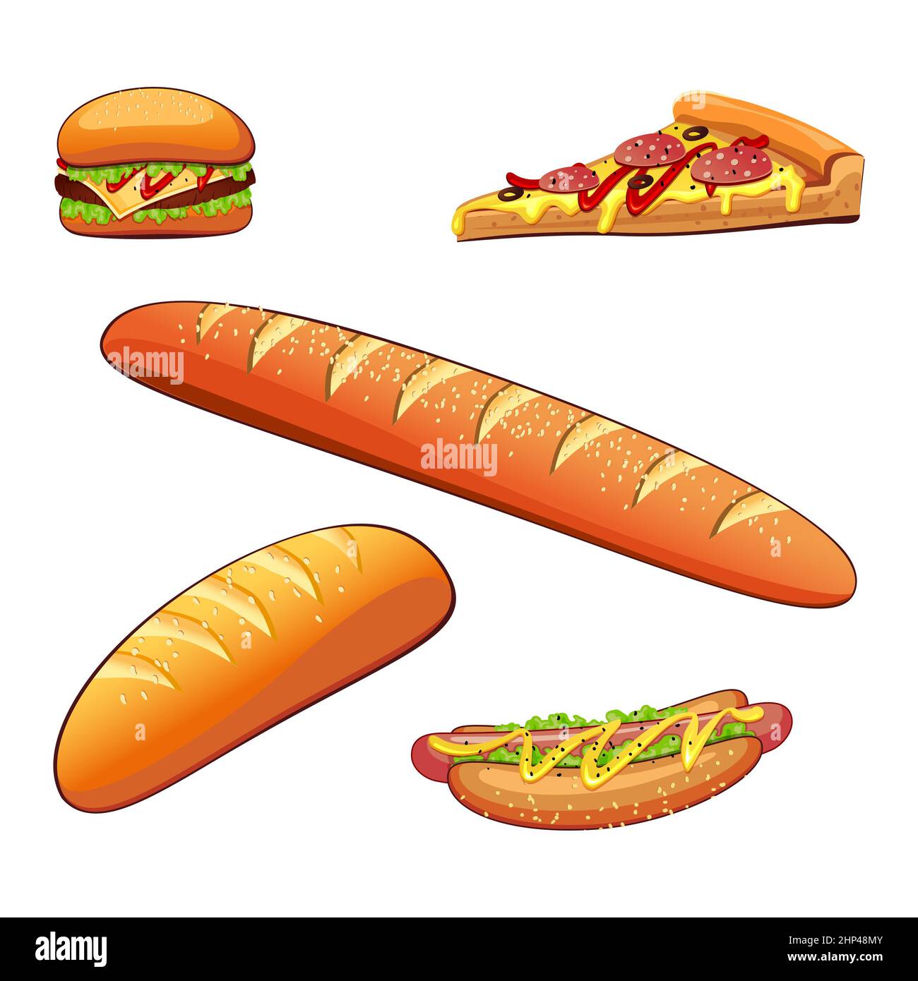 Set of bread products on a white background - illustration Stock Photo ...