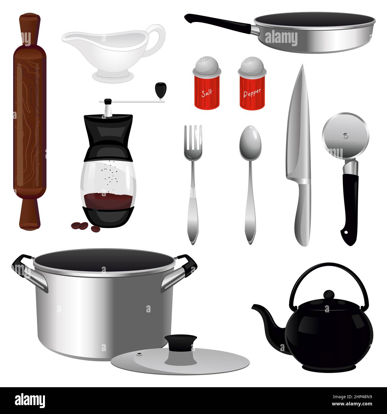 Seth items of kitchen utensils on a white background - illustration ...