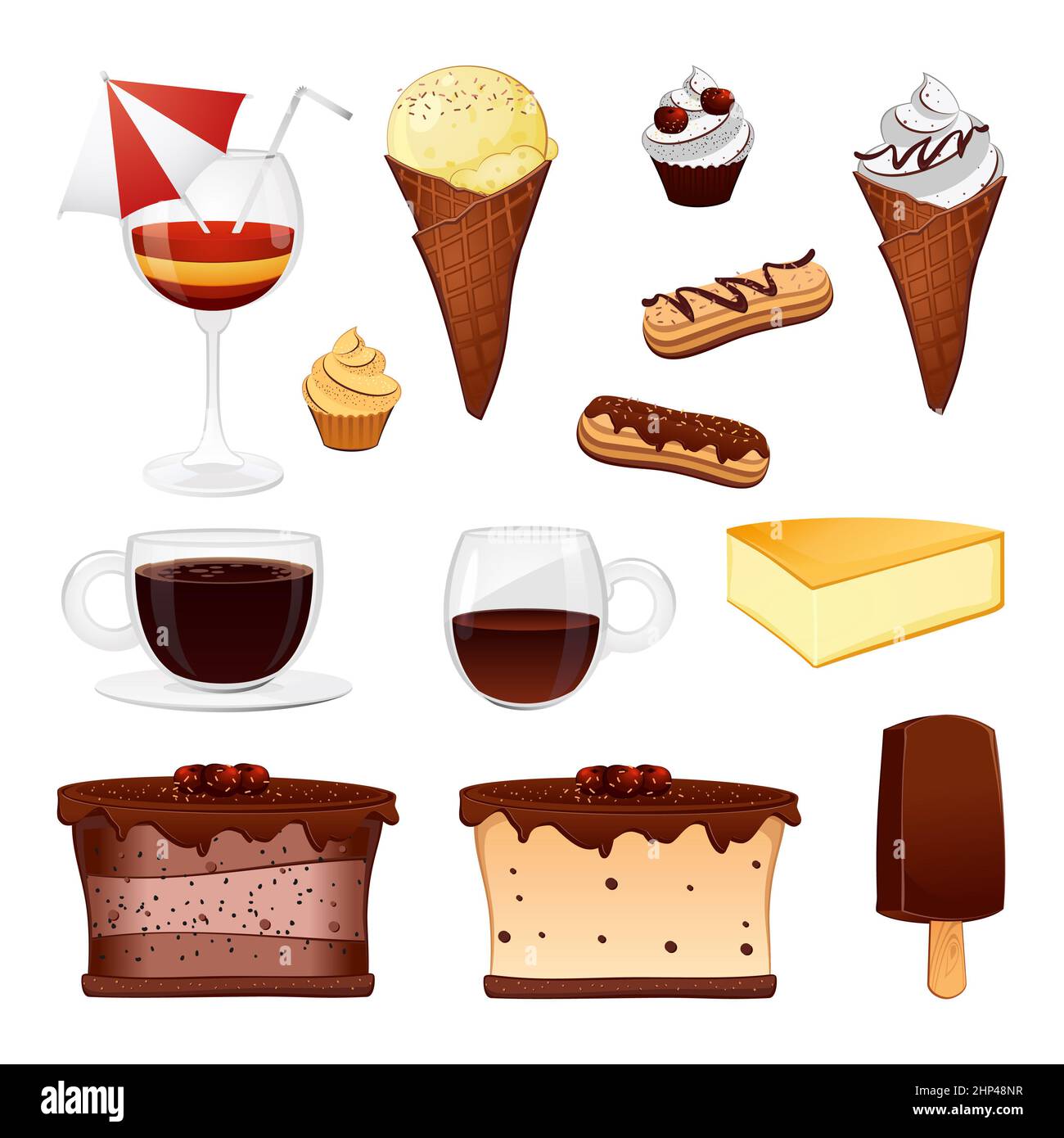 Set of various sweets on white background - illustration Stock Photo ...