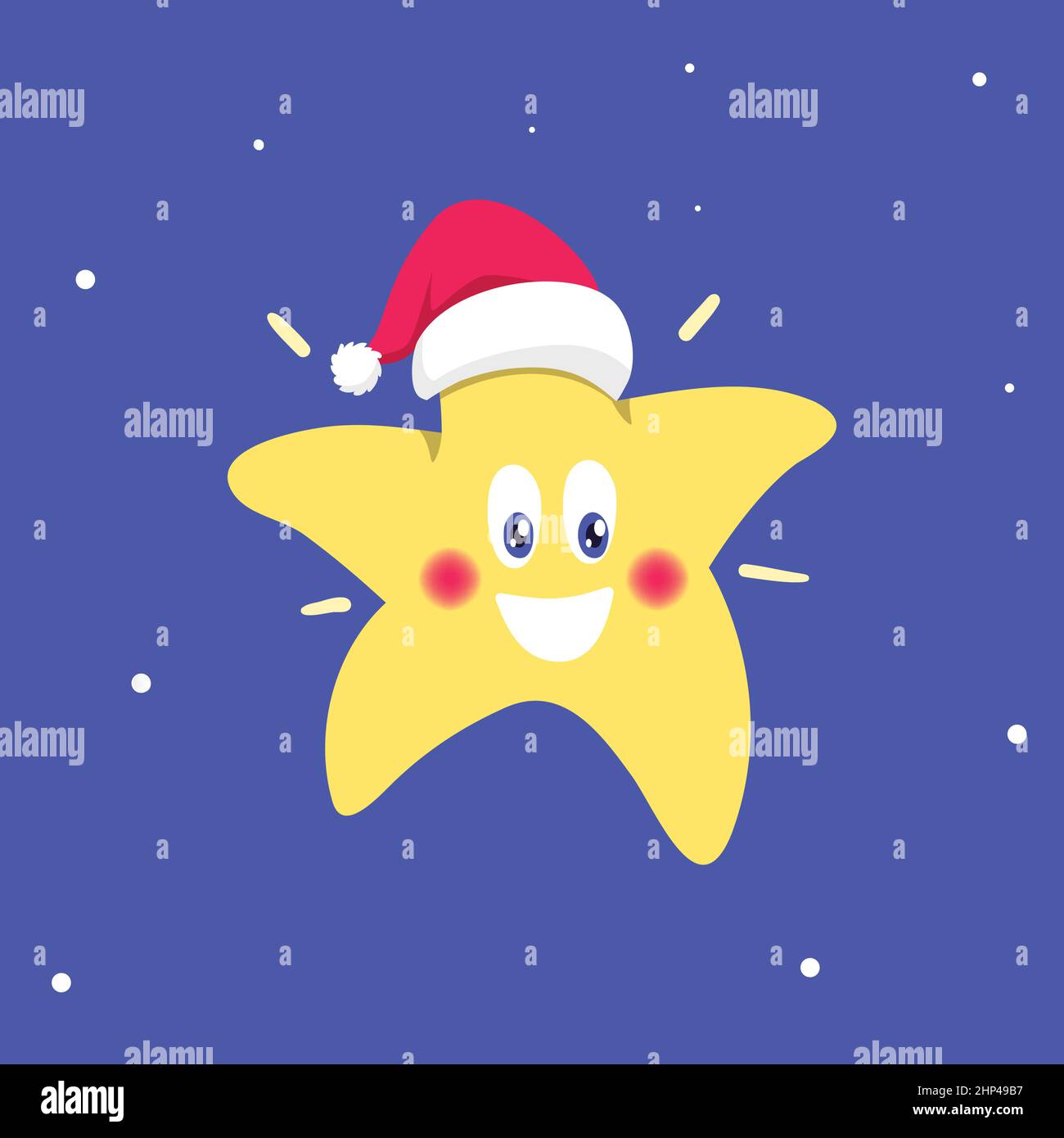 Christmas cartoon star with a Santa Claus hat. Vector illustration ...