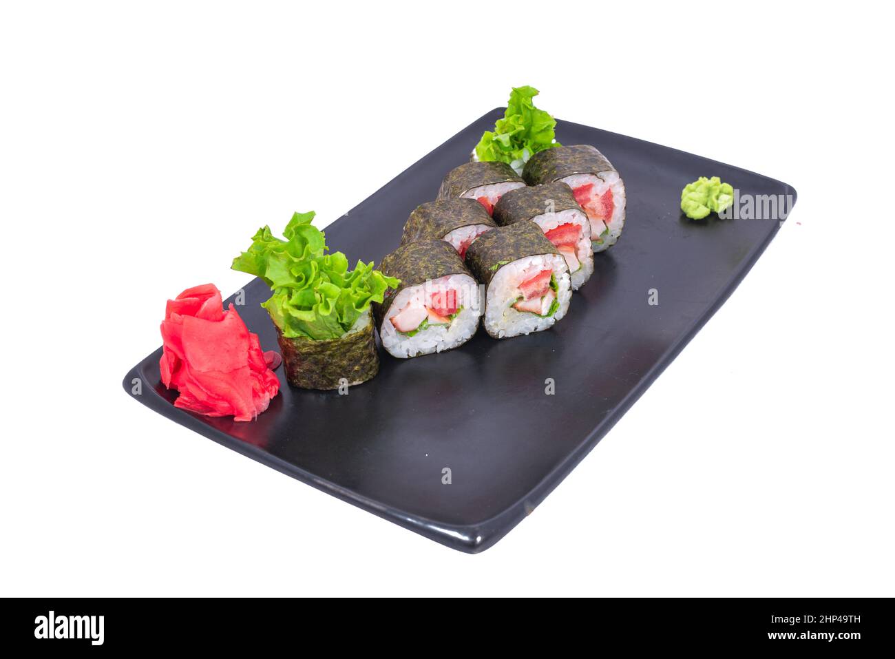 Japanese seafood Sushi roll isolated on white close up. Japanese food restaurant, sushi maki ...