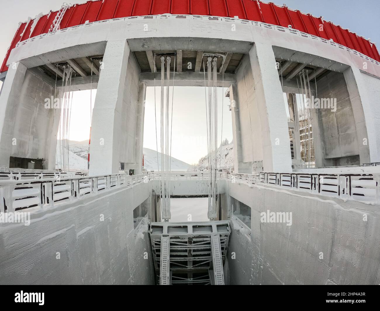 Dam of the Kolyma hydroelectric power station on the Kolyma river ...
