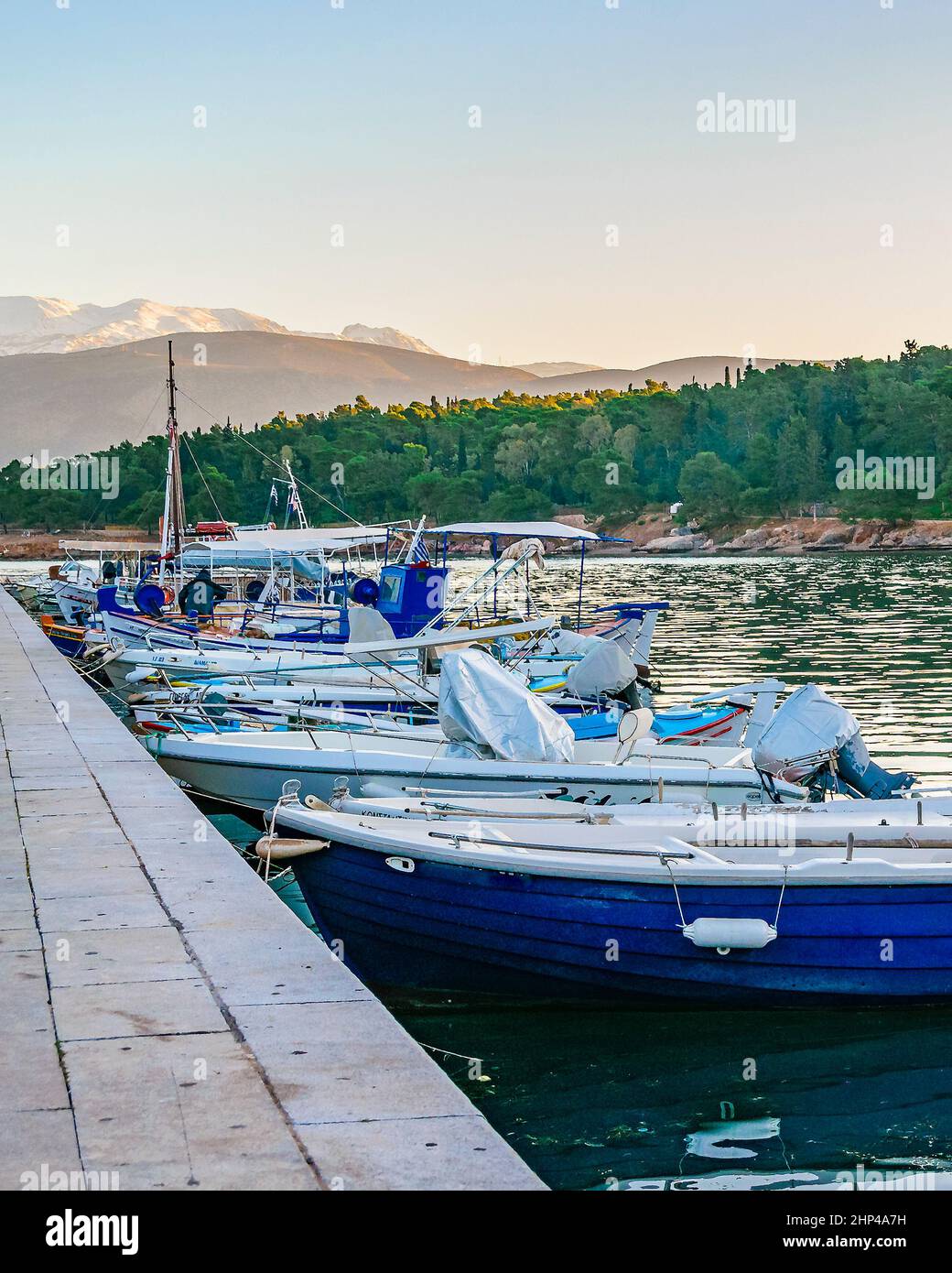Morning winter scene at port of galaxidi city, greece Stock Photo - Alamy