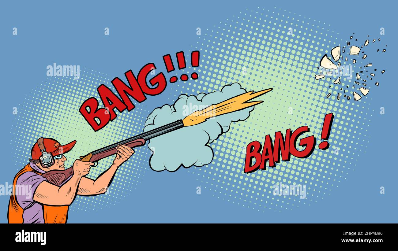 Sports shooting from a gun or a hunter. Pop Art Retro Vector ...