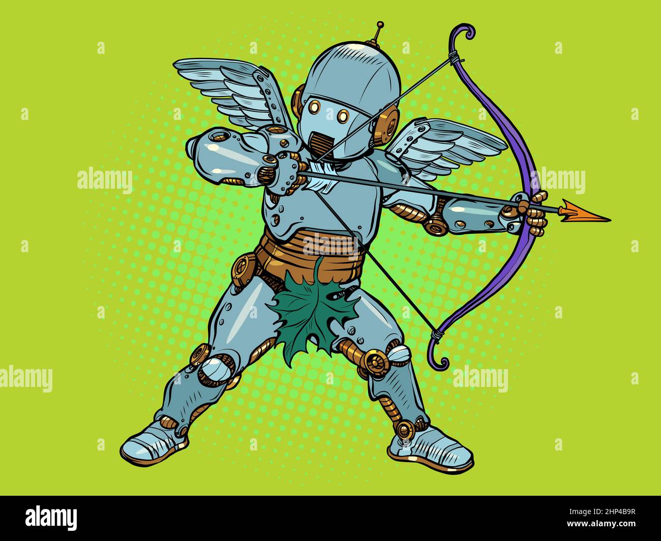 Robot Baby angel Cupid with a bow and arrow, a mythical character of ...
