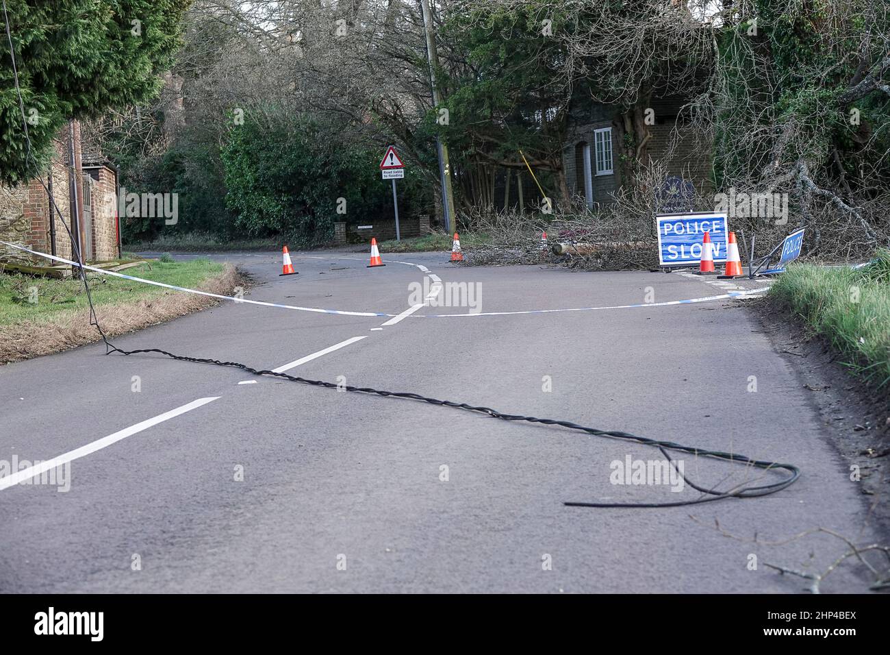 Station Lane, Godalming. 18th February 2022. Hurricane force winds hit ...