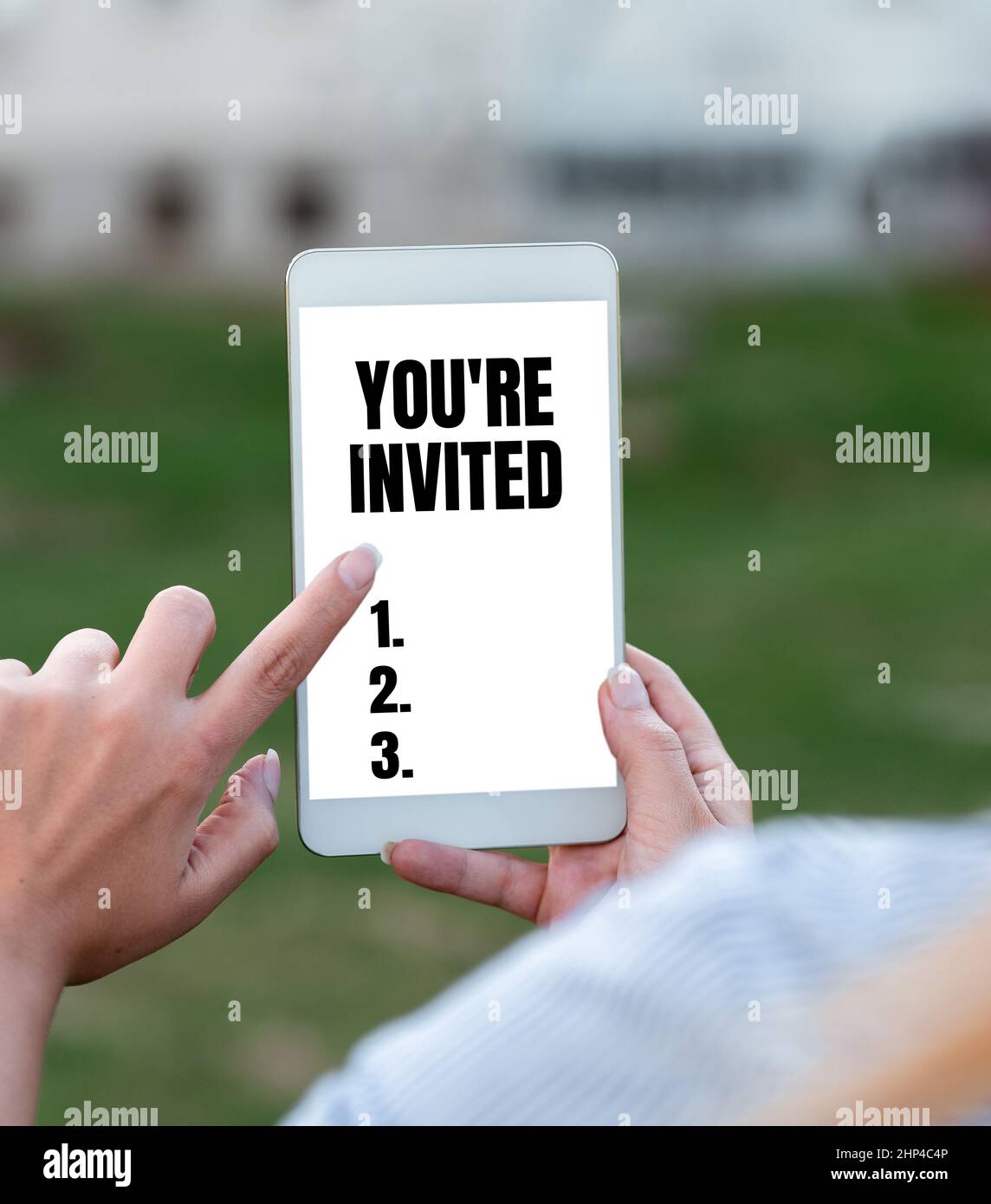 Writing displaying text You Re Invited, Business concept Please join us in our celebration ...