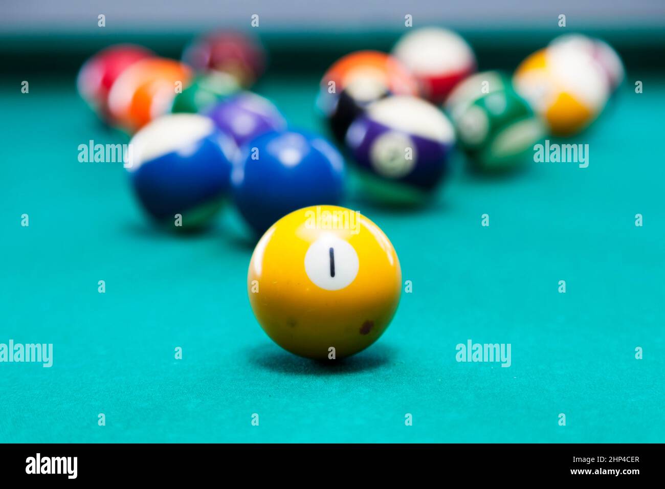 billiard balls in a pool table Stock Photo - Alamy
