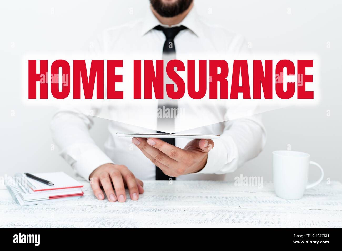 Text caption presenting Home Insurance, Business overview Covers looses ...