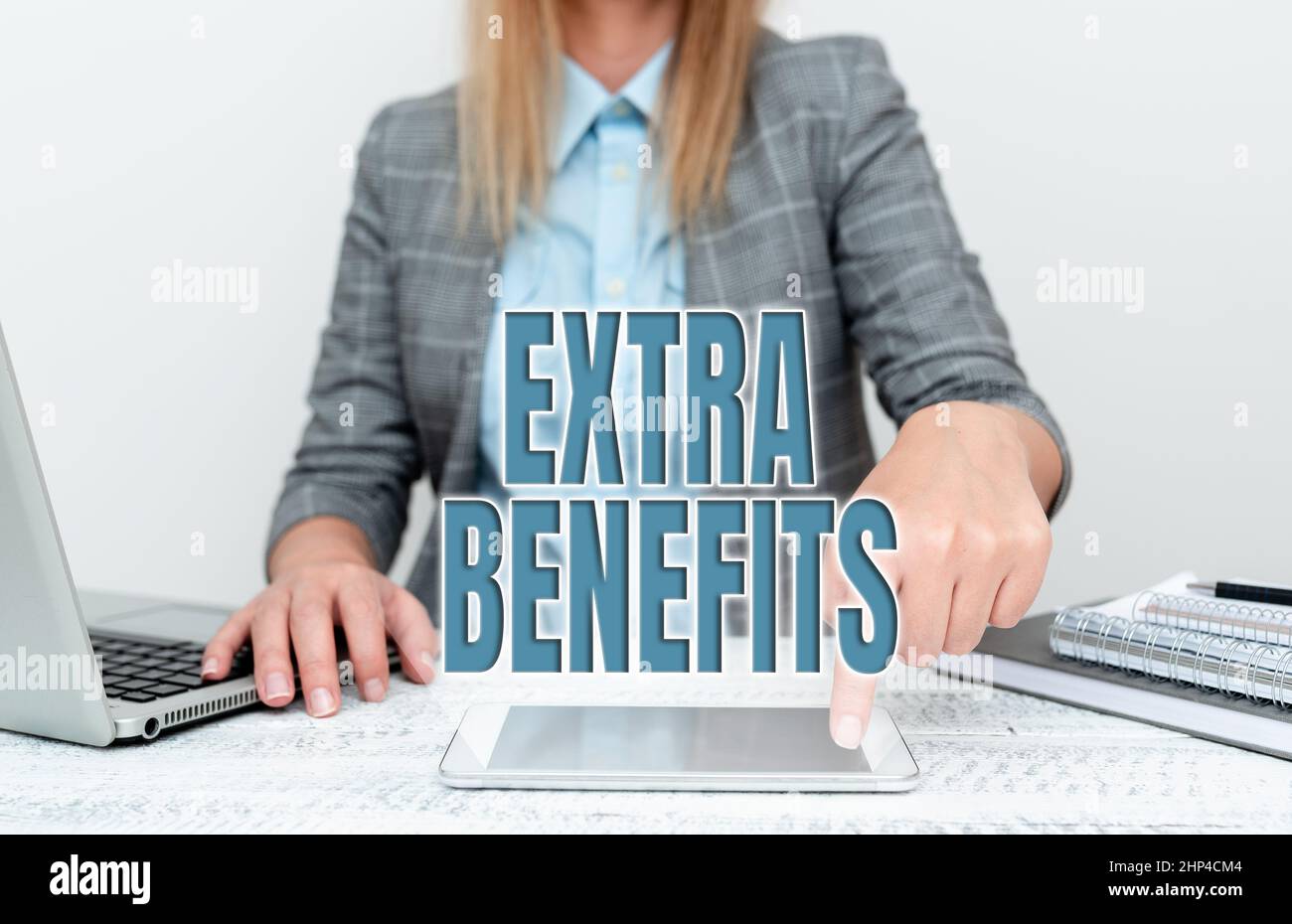 Hand writing sign Extra Benefits, Word Written on Additional ...