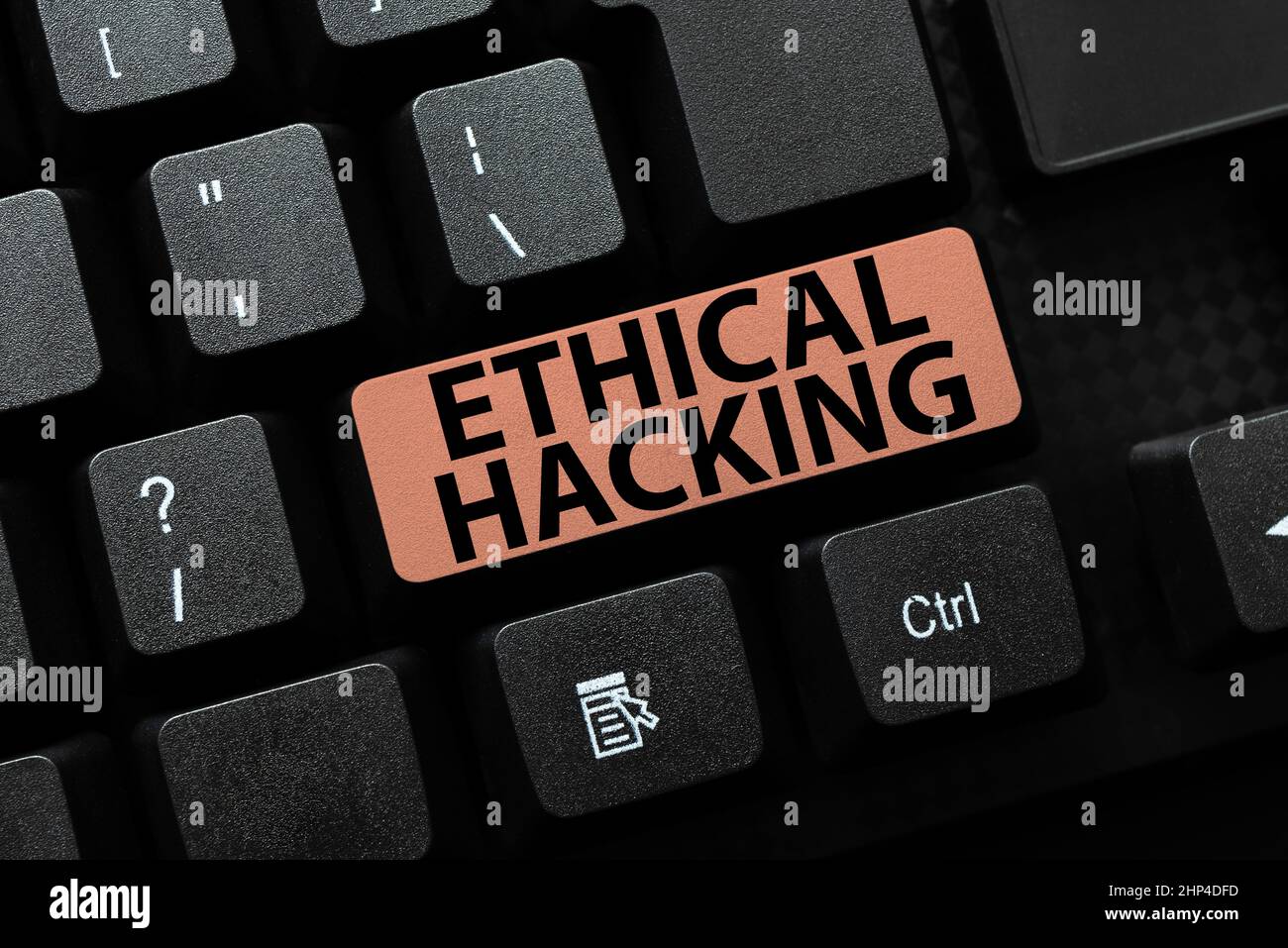 Text caption presenting Ethical Hacking, Word for a legal attempt of ...