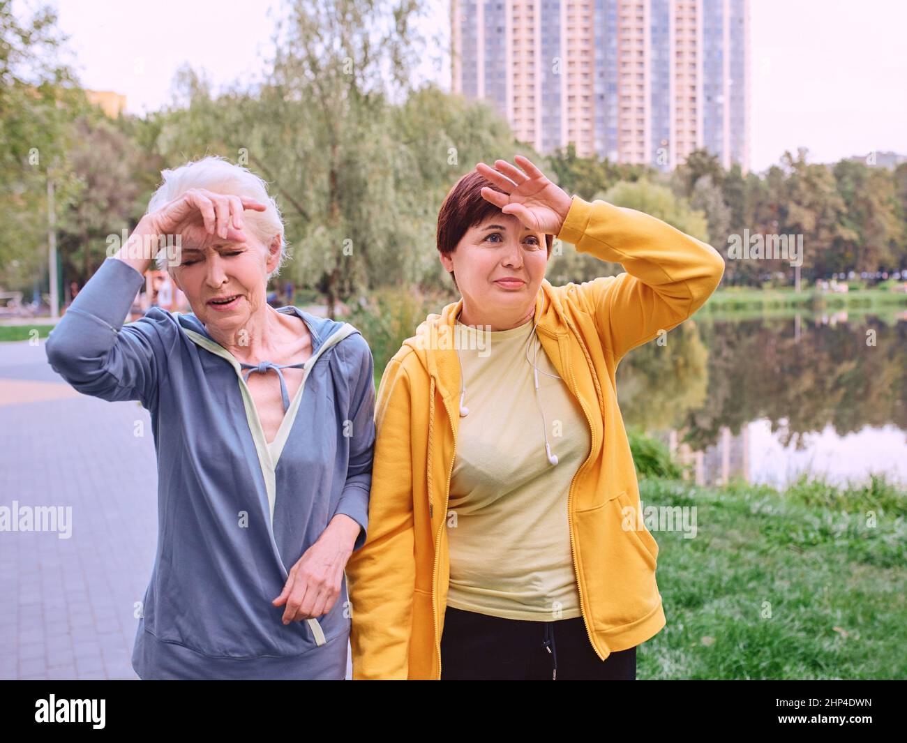 two mature women jogging in the park. healthy lifestyle concept Stock ...